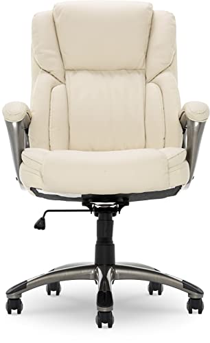 Serta Executive Office Adjustable Ergonomic Computer Chair with Layered Body Pillows, Waterfall Seat Edge, Bonded Leather, Ivory White