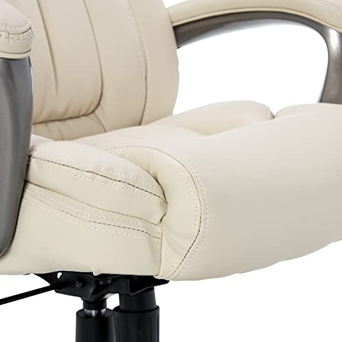 Serta Executive Office Adjustable Ergonomic Computer Chair with Layered Body Pillows, Waterfall Seat Edge, Bonded Leather, Ivory White