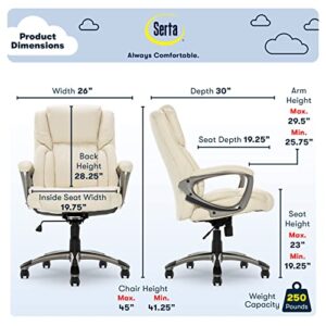 Serta Executive Office Adjustable Ergonomic Computer Chair with Layered Body Pillows, Waterfall Seat Edge, Bonded Leather, Ivory White