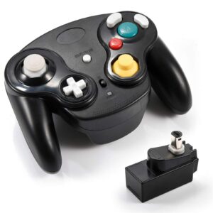 veanic 2.4g wireless gamecube controller gamepad gaming joystick with receiver for nintendo gamecube,compatible with wii (black)