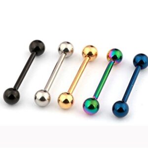 Kiokioa 12pc 14G Mix-color Stainless Steel Straight Barbell Tongue Rings Bars Piercing 5/8" Length