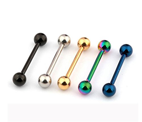 Kiokioa 12pc 14G Mix-color Stainless Steel Straight Barbell Tongue Rings Bars Piercing 5/8" Length