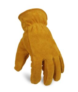 ozero work gloves winter insulated snow cold proof leather glove thick thermal imitation lambswool - extra grip flexible warm for working in cold weather for men and women (gold,large)