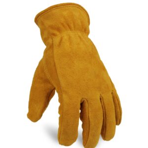 OZERO Work Gloves Winter Insulated Snow Cold Proof Leather Glove Thick Thermal Imitation Lambswool - Extra Grip Flexible Warm for Working in Cold Weather for Men and Women (Gold,Large)