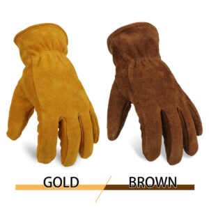 OZERO Work Gloves Winter Insulated Snow Cold Proof Leather Glove Thick Thermal Imitation Lambswool - Extra Grip Flexible Warm for Working in Cold Weather for Men and Women (Gold,Large)