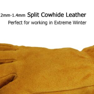 OZERO Work Gloves Winter Insulated Snow Cold Proof Leather Glove Thick Thermal Imitation Lambswool - Extra Grip Flexible Warm for Working in Cold Weather for Men and Women (Gold,Large)