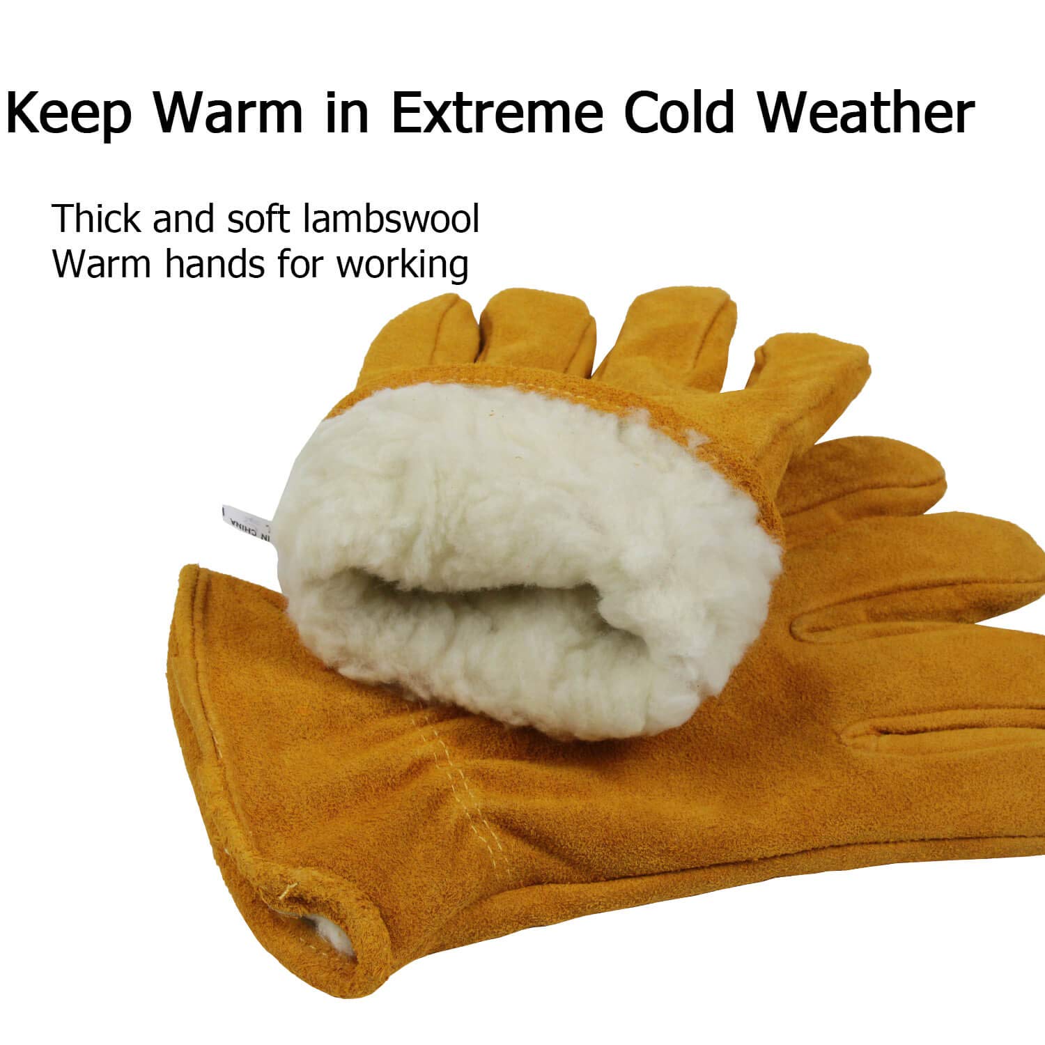 OZERO Work Gloves Winter Insulated Snow Cold Proof Leather Glove Thick Thermal Imitation Lambswool - Extra Grip Flexible Warm for Working in Cold Weather for Men and Women (Gold,Large)