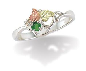 sterling silver black hills may birthstone ring with 3 mm round synthetic emerald - ring size 7