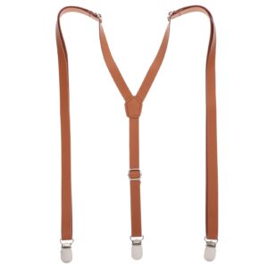 bestoyard mens suspenders adjustable clip suspender dress pu leather suspenders (brown)