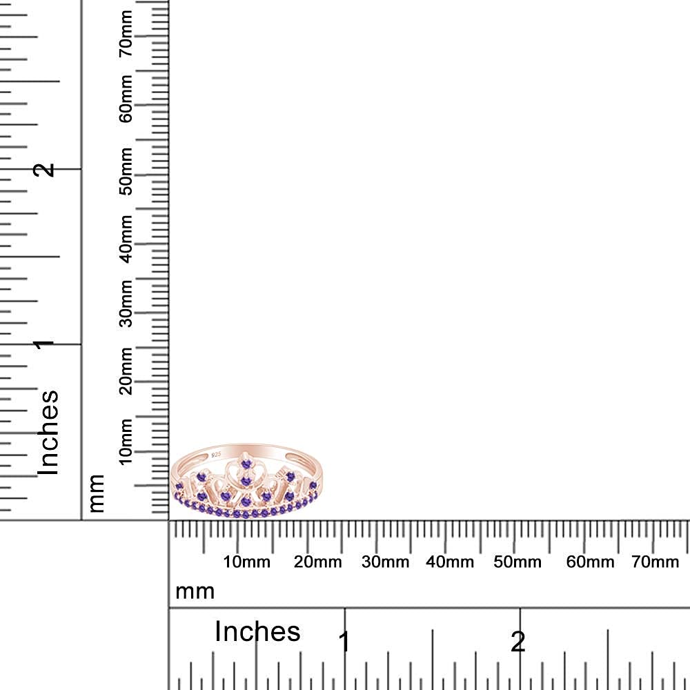 AFFY Round Cut Simulated Amethyst Princess Crown Ring in 14k Rose Gold Over Sterling Silver