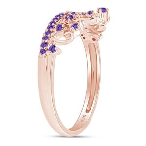 AFFY Round Cut Simulated Amethyst Princess Crown Ring in 14k Rose Gold Over Sterling Silver