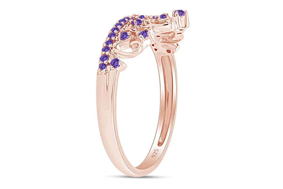 AFFY Round Cut Simulated Amethyst Princess Crown Ring in 14k Rose Gold Over Sterling Silver