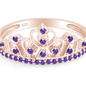 AFFY Round Cut Simulated Amethyst Princess Crown Ring in 14k Rose Gold Over Sterling Silver