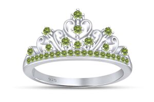 affy round cut simulated peridot princess crown ring in 14k white gold over sterling silver