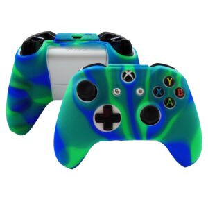 Hikfly Silicone Controller Cover Skin Protector Case Faceplates Kits for Xbox One X/One S/Slim Controller with 4pcs Thumb Grips Caps(Bluegreen)