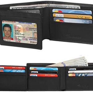 Travelambo Wallet for Men, Trifold Mens RFID Blocking Wallet, 12 Credit Card Holder Minimalist Front Pocket, Genuine Leather Slim Wallet with ID Window