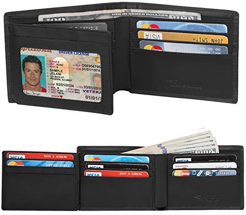 Travelambo Wallet for Men, Trifold Mens RFID Blocking Wallet, 12 Credit Card Holder Minimalist Front Pocket, Genuine Leather Slim Wallet with ID Window