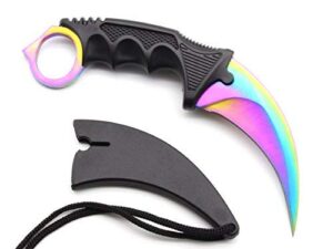 hosana karambit knife stainless steel fixed blade tactical knife with sheath and cord nice knife for hunting camping fishing and field survival (rainbow)