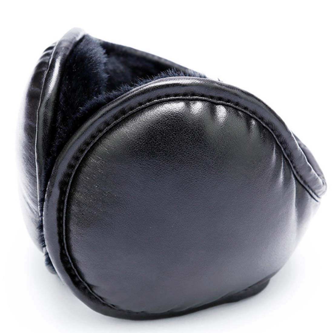 LerBen Foldable PU Leather Earmuff Faux Furry Behind Head Ear Warmer Unisex