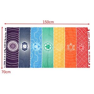 Yoga Mat Tapestry Rainbow 7 Chakra Stripes Beach Towel Summer Wall Hanging Mandala Blanket Travel Sunscreen Shawl Hippy Boho