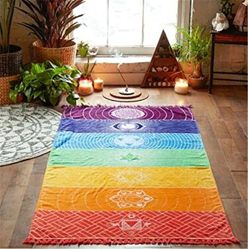 Yoga Mat Tapestry Rainbow 7 Chakra Stripes Beach Towel Summer Wall Hanging Mandala Blanket Travel Sunscreen Shawl Hippy Boho