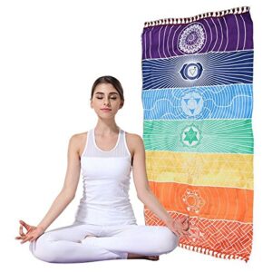 Yoga Mat Tapestry Rainbow 7 Chakra Stripes Beach Towel Summer Wall Hanging Mandala Blanket Travel Sunscreen Shawl Hippy Boho