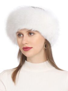 rulala fancy faux fur headband for women winter earwarmer earmuff with elastic(white)