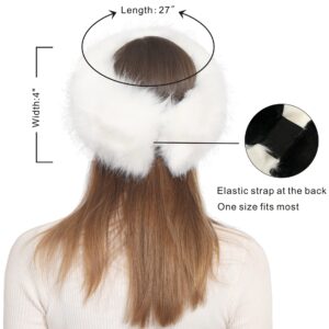 Rulala Fancy Faux Fur Headband for Women Winter Earwarmer Earmuff with Elastic(White)