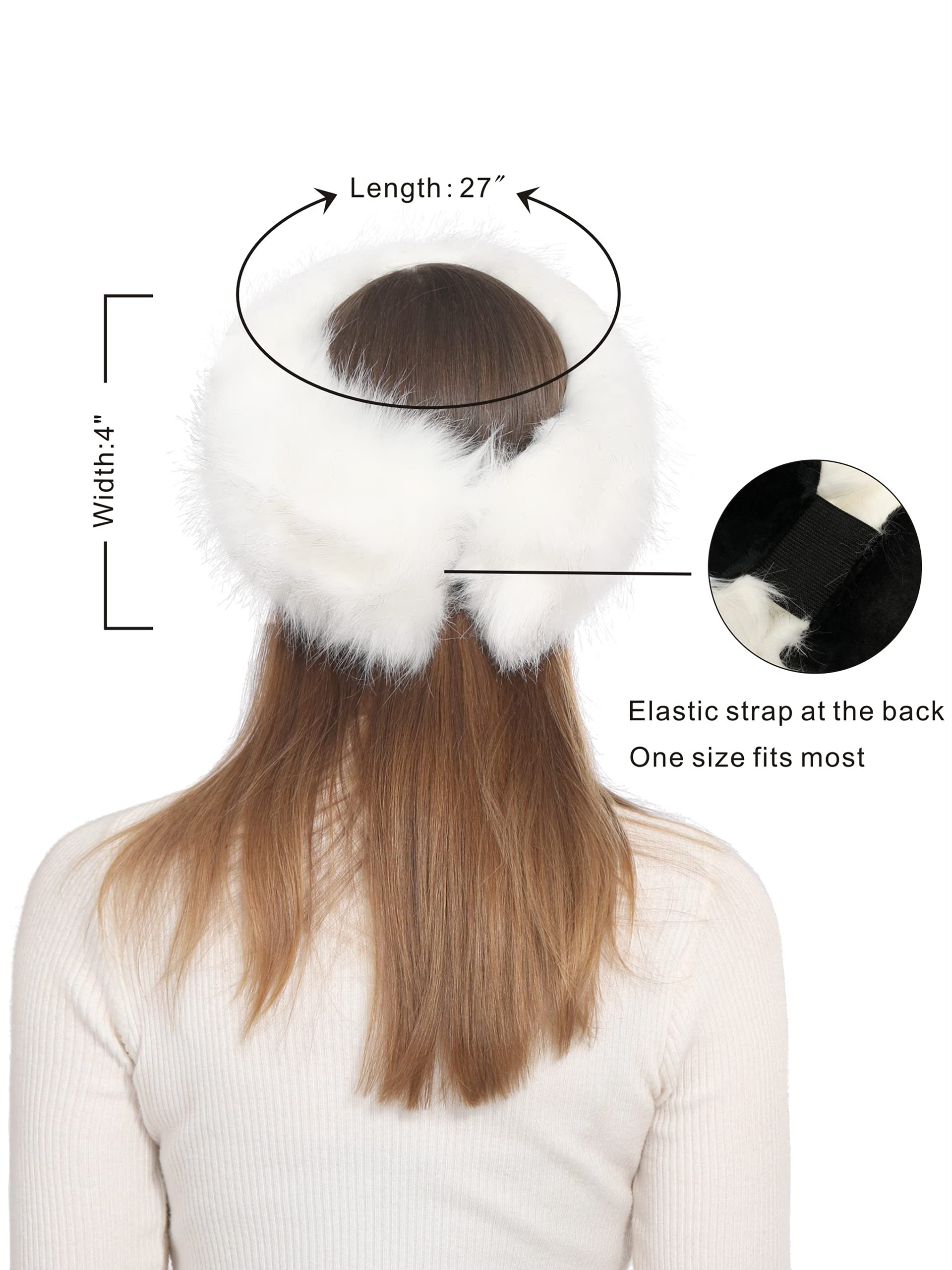 Rulala Fancy Faux Fur Headband for Women Winter Earwarmer Earmuff with Elastic(White)