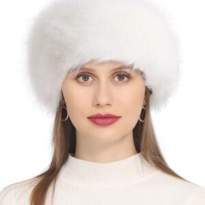 Rulala Fancy Faux Fur Headband for Women Winter Earwarmer Earmuff with Elastic(White)