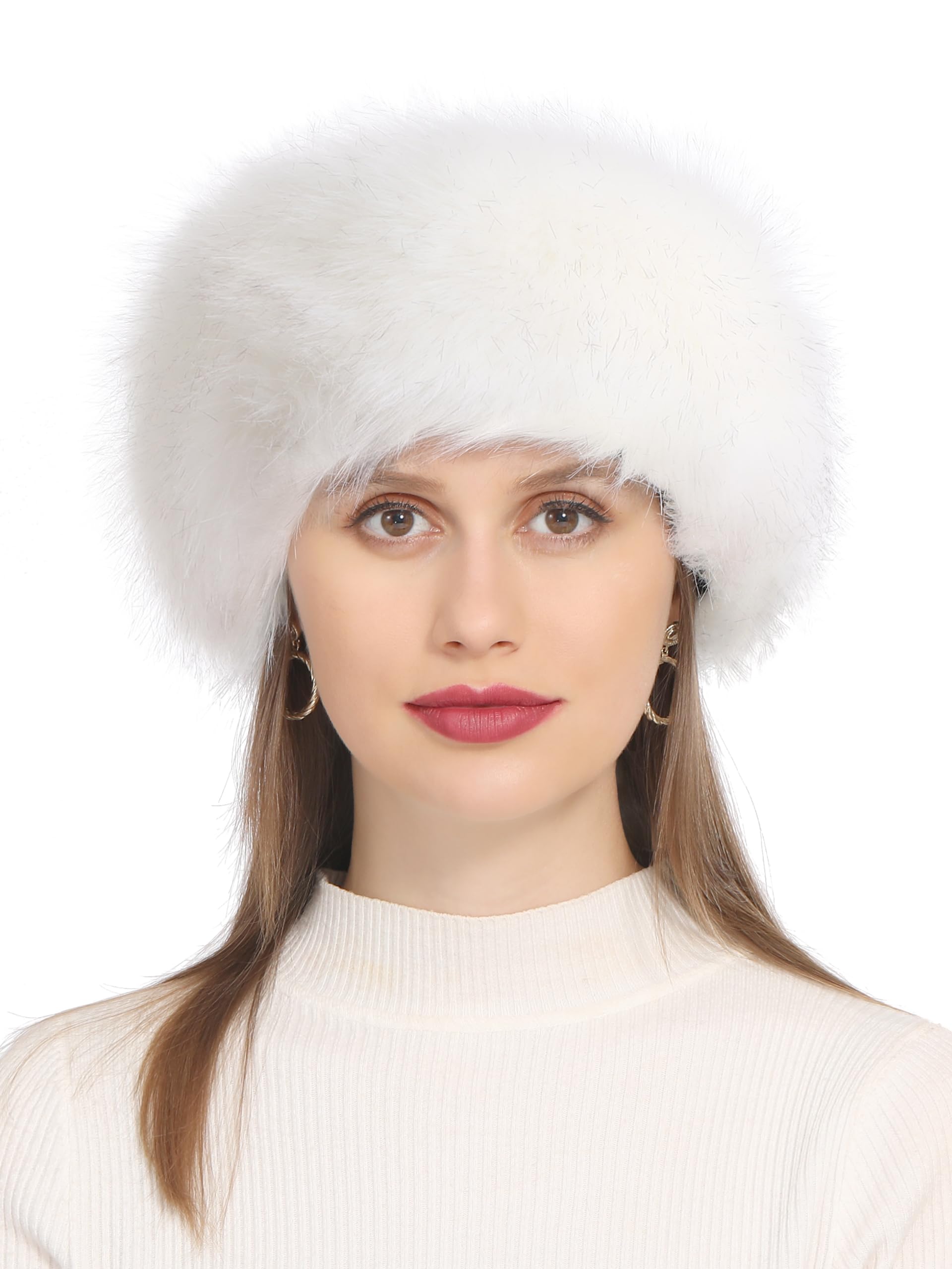 Rulala Fancy Faux Fur Headband for Women Winter Earwarmer Earmuff with Elastic(White)