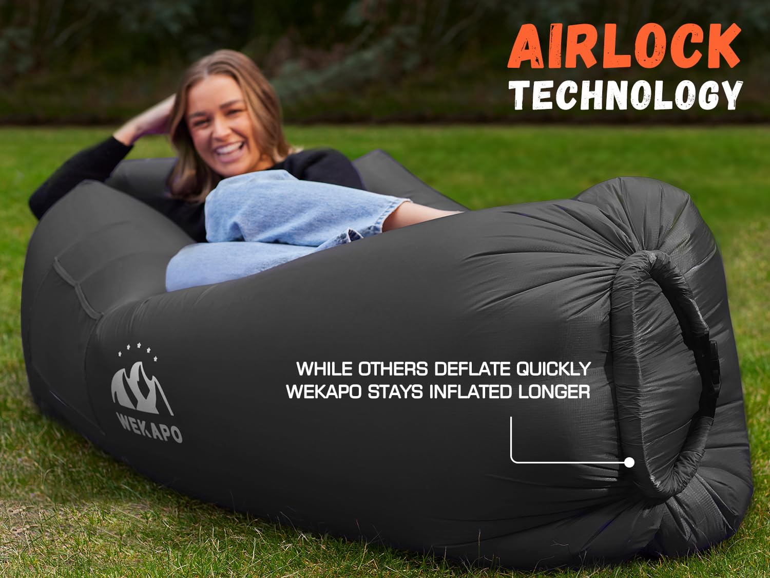 WEKAPO Inflatable Lounger Air Sofa Hammock-Portable,Water Proof& Anti-Air Leaking Design-Ideal Couch for Backyard Lakeside Beach Traveling Camping Picnics & Music Festivals (Black)