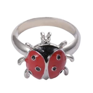 pangrui cute red enamel six-spotted ladybug ring (silver, 9)