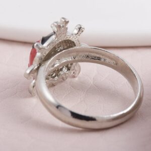 PANGRUI Cute Red Enamel Six-Spotted Ladybug Ring (Silver, 9)