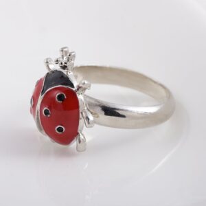 PANGRUI Cute Red Enamel Six-Spotted Ladybug Ring (Silver, 9)