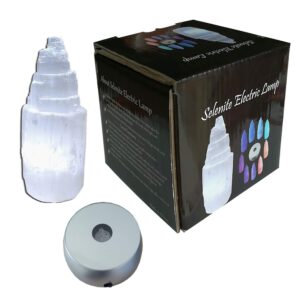 JIC Gem Clearance Natural Selenite Lamp Mini White Gemstone Crystal Lamp 4 inches Color Changing Light + Use Batteries