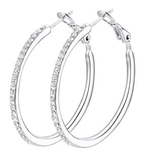 silver hoop earrings, rhinestone cubic zirconia hoops fashion jewelry white gold plated big hoop earrings for women