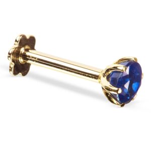 demira jewels genuine natural blue sapphire nose stud - 14k yellow gold, 3.5mm stone, rhodium plated, 6mm post length.