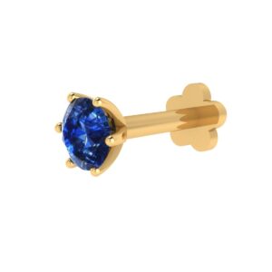 Demira Jewels Genuine Natural Blue Sapphire Nose Stud - 14K Yellow Gold, 3.5mm Stone, Rhodium Plated, 6mm Post Length.