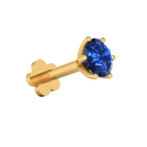 Demira Jewels Genuine Natural Blue Sapphire Nose Stud - 14K Yellow Gold, 3.5mm Stone, Rhodium Plated, 6mm Post Length.