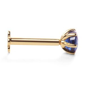 Demira Jewels Genuine Natural Blue Sapphire Nose Stud - 14K Yellow Gold, 3.5mm Stone, Rhodium Plated, 6mm Post Length.