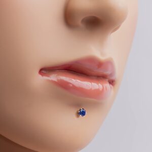 Demira Jewels Genuine Natural Blue Sapphire Nose Stud - 14K Yellow Gold, 3.5mm Stone, Rhodium Plated, 6mm Post Length.