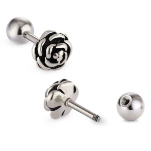 Cottvott Flowers Surgical Steel Earrings Studs for Womens Gold Black (18G(1mm) post,Mix Color)