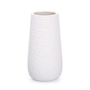 d'vine dev 10 inch textured white elegant oval ceramic vase for flowers, home décor vase with design box, vs-ld-b-3