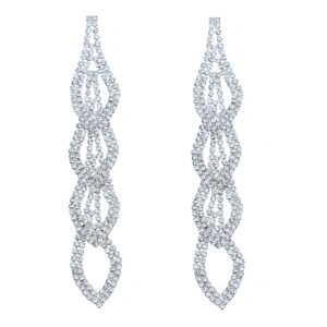 chran sparkling rhinestone long drops link dangle earrings women bridal jewelry size 4.37"