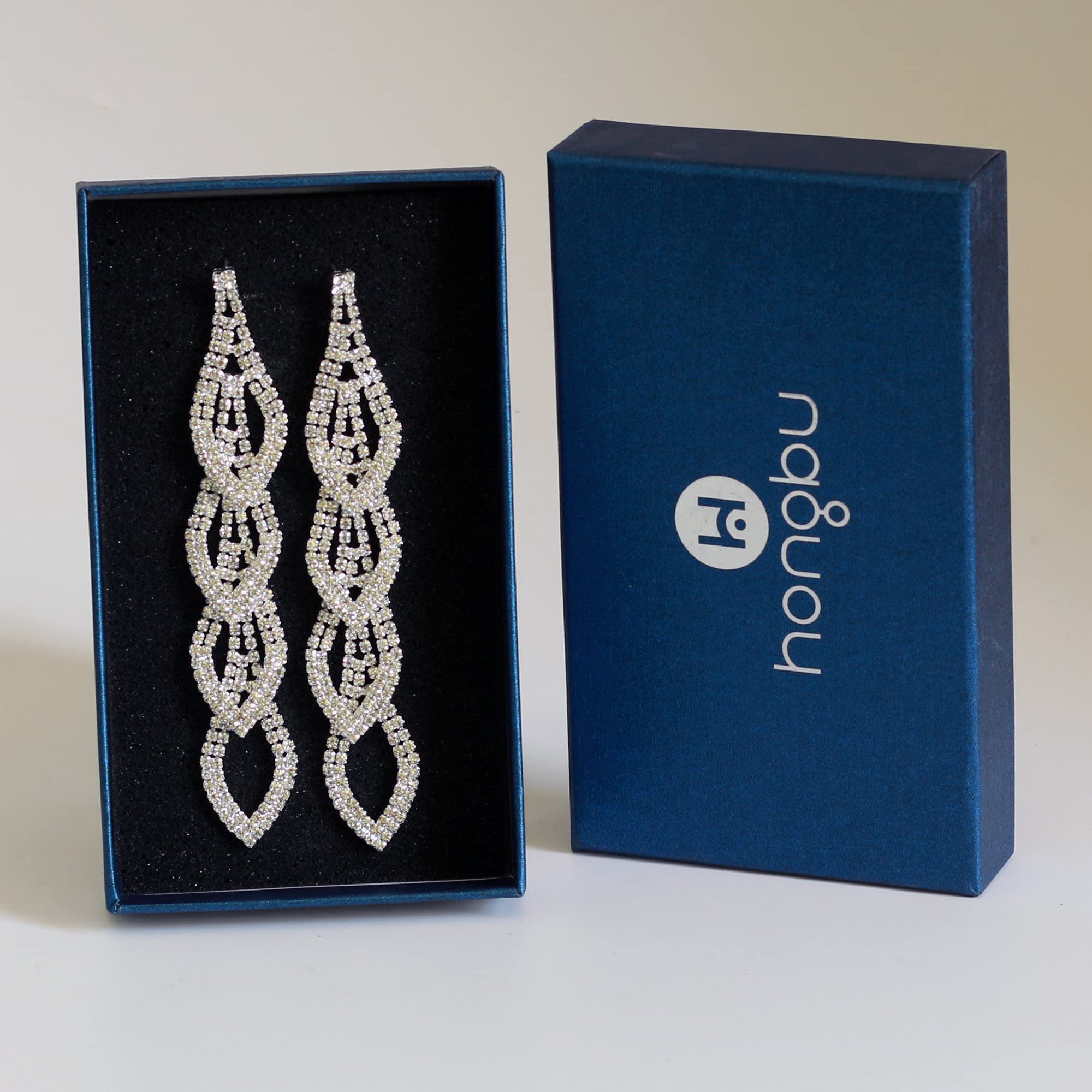 CHRAN Sparkling Rhinestone Long Drops Link Dangle Earrings Women Bridal Jewelry size 4.37"