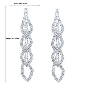 CHRAN Sparkling Rhinestone Long Drops Link Dangle Earrings Women Bridal Jewelry size 4.37"