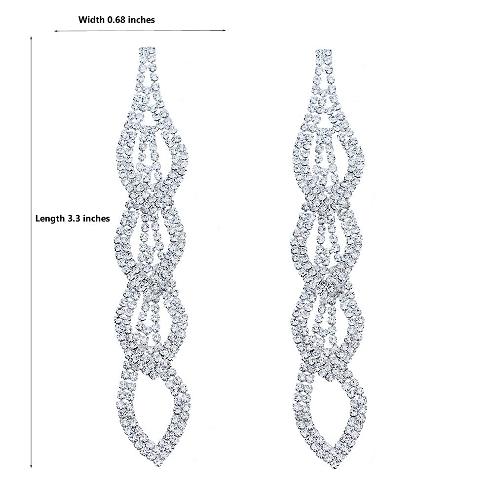 CHRAN Sparkling Rhinestone Long Drops Link Dangle Earrings Women Bridal Jewelry size 4.37"