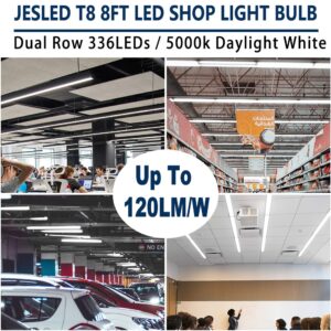 JESLED T8 T10 T12 8FT LED Light Bulbs, 50W 6000LM, 5000K Daylight White, Single Pin Fa8 LED Tube Replacement for Fluorescent Fixtures, Frosted, Ballast Bypass, Warehouse Workshop Garage Lights 4-Pack