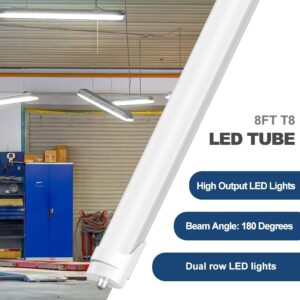 JESLED T8 T10 T12 8FT LED Light Bulbs, 50W 6000LM, 5000K Daylight White, Single Pin Fa8 LED Tube Replacement for Fluorescent Fixtures, Frosted, Ballast Bypass, Warehouse Workshop Garage Lights 4-Pack